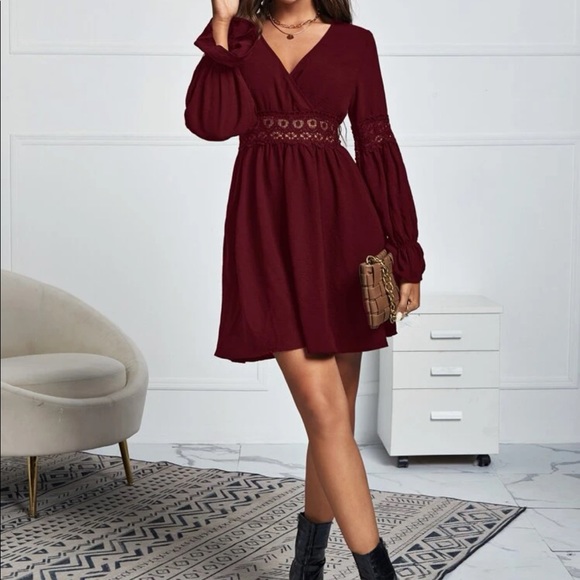 Dresses | Boho Lace Insert Flounce Sleeve Dress | Poshmark